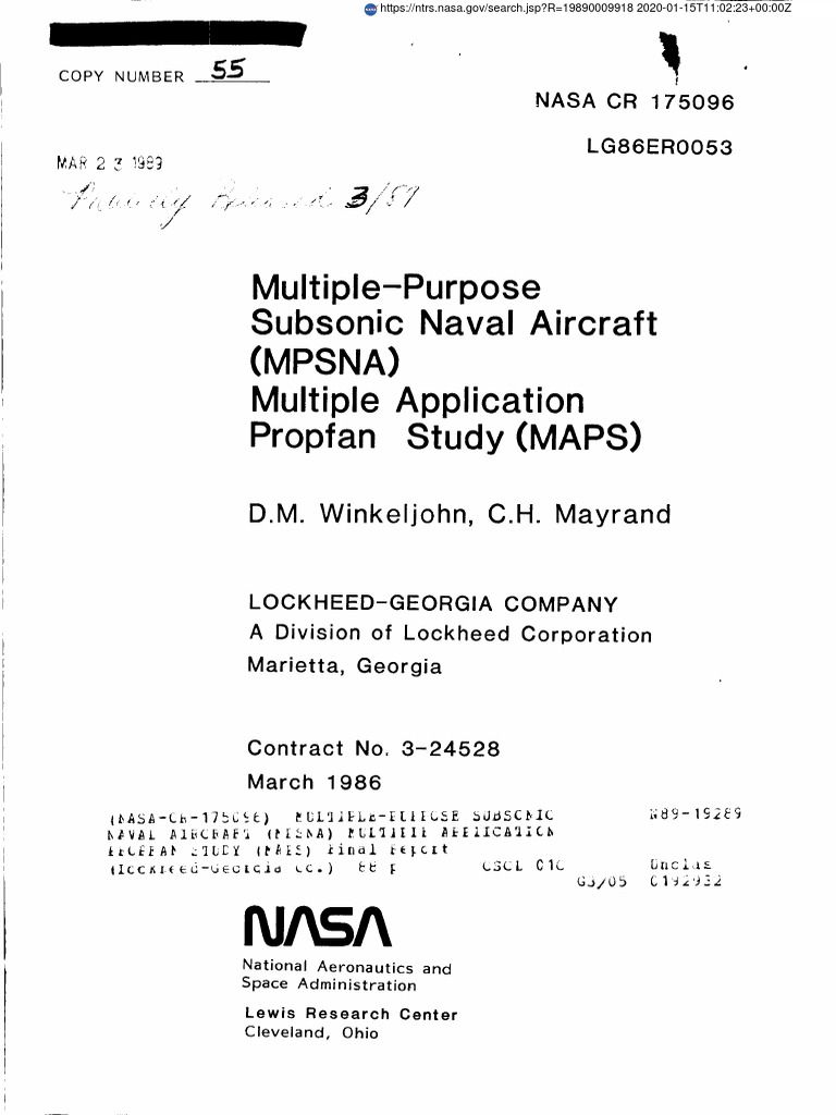 Multiple-Purpose Subsonic Naval Aircraft (MPSNA) Multiple Application ...