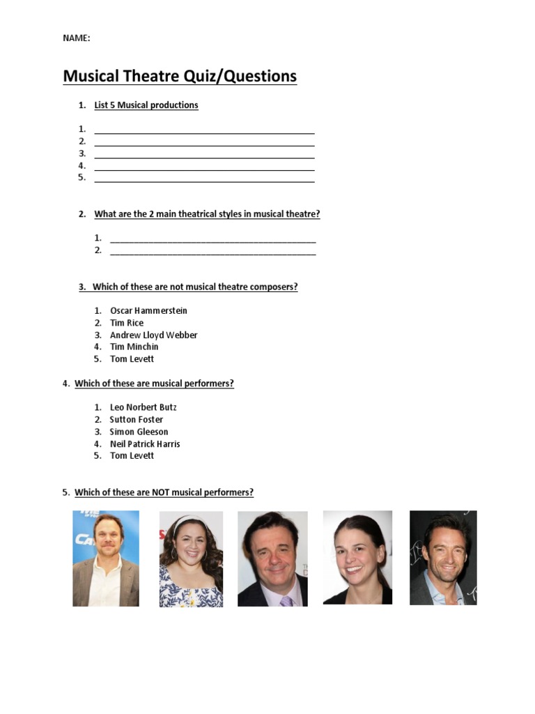 Musical Theatre Quiz Questions | PDF | Musical Theatre | Performing Arts