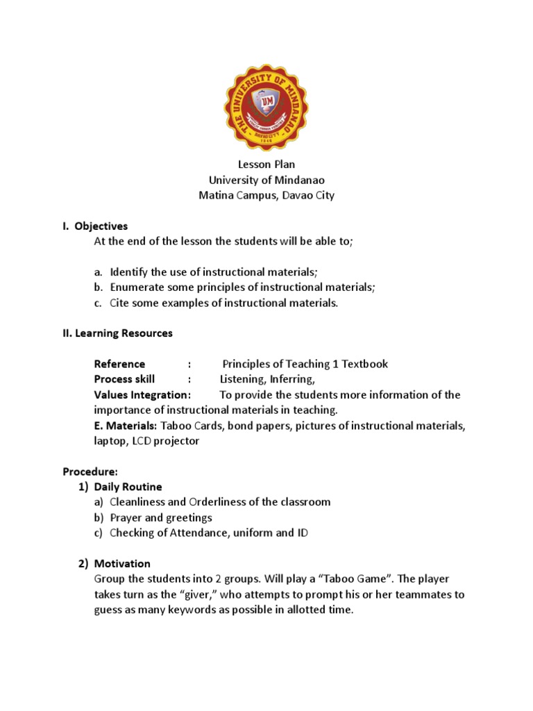 Lesson Plan | PDF | Lesson Plan | Behavior Modification