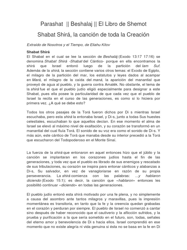 Parashat Beshalaj - Shabat Shira | PDF | Libro del éxodo | Tora