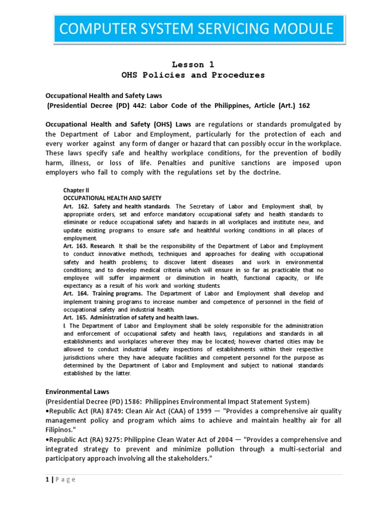 Lesson 1 OHS Policies and Procedures | PDF | Computer Monitor ...