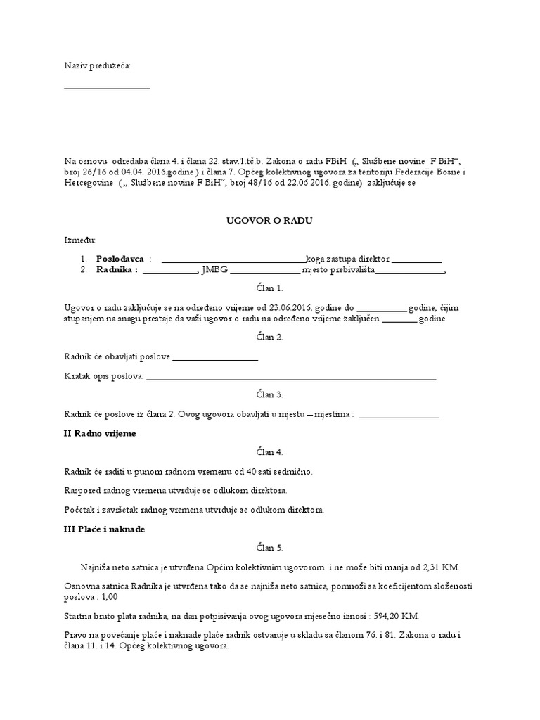 Ugovor o Radu Novi | PDF