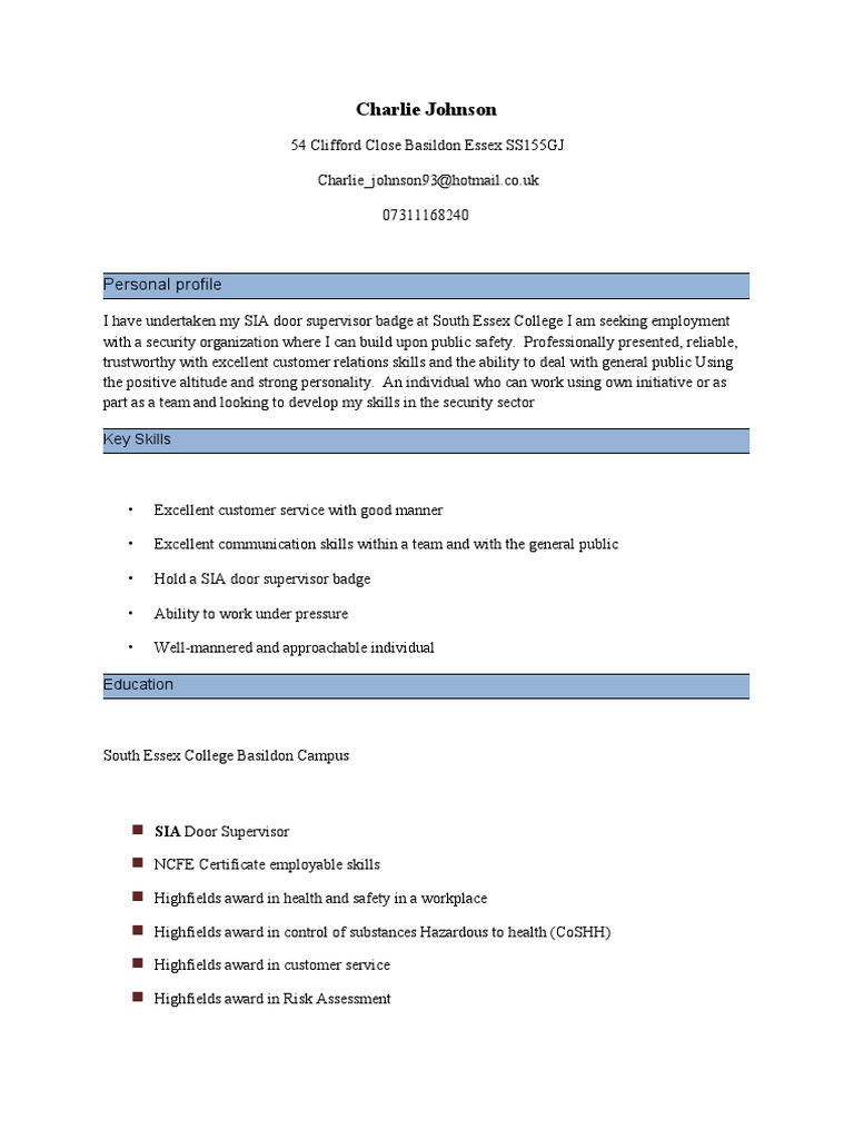 Sia Updated CV (Charlie Johnson)