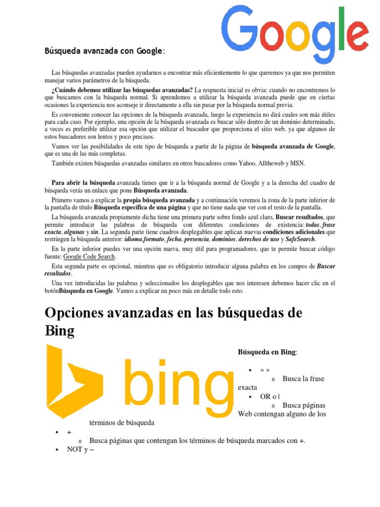 Opciones Avanzadas de Los Motores de Busqueda | PDF | Internet | Red mundial