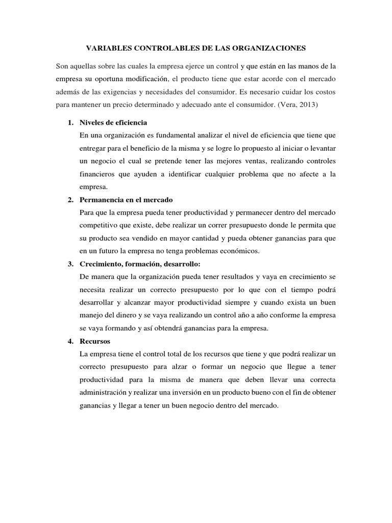 Variables Controlables | PDF | Presupuesto | Mercado (economía)