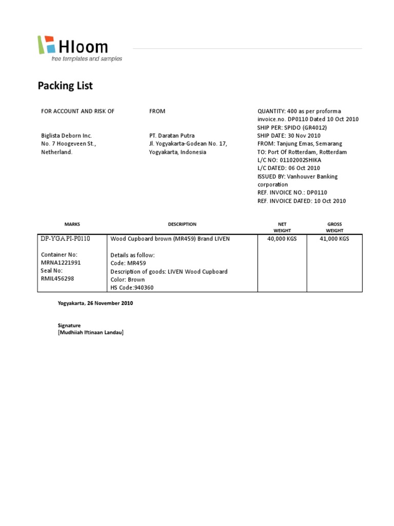 Packing List Template | PDF