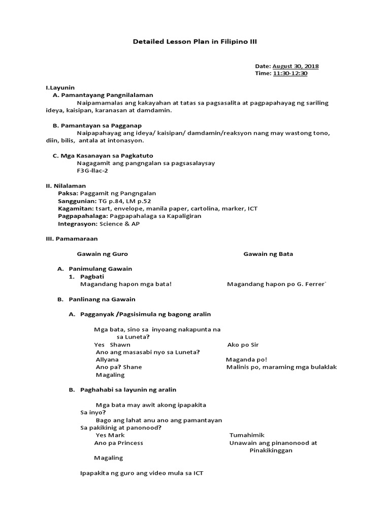 Detailed Lesson Plan in Filipino III | PDF