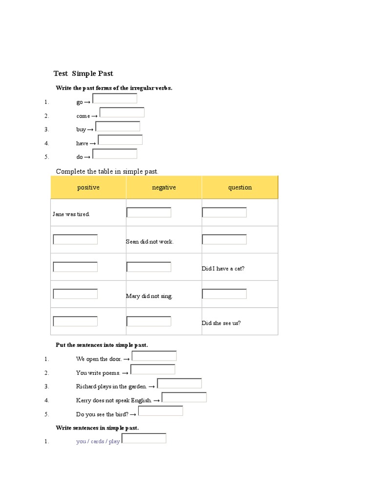 Test Simple Past | PDF | Language Arts & Discipline