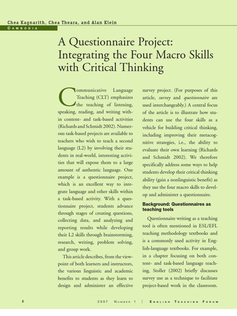 Enhancing Critical Thinking via Questionnaires | PDF | Critical ...