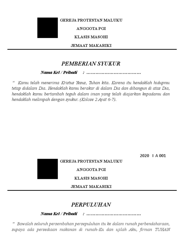 Amplop Persembahan dan Persepuluhan Gereja | PDF