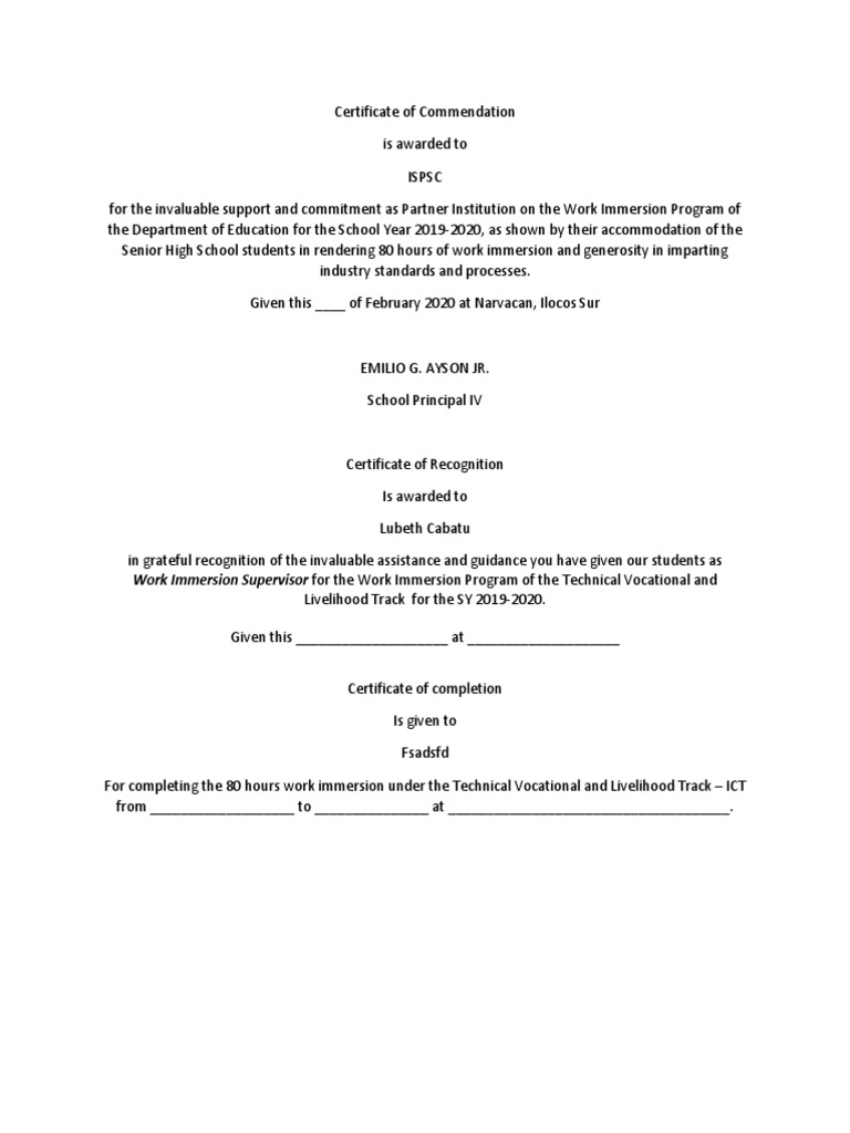 Certificate of Commendation | PDF | Career & Growth | Business