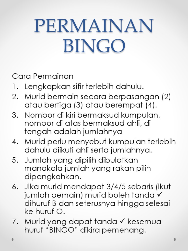 Panduan Bermain Bingo Edukatif | PDF
