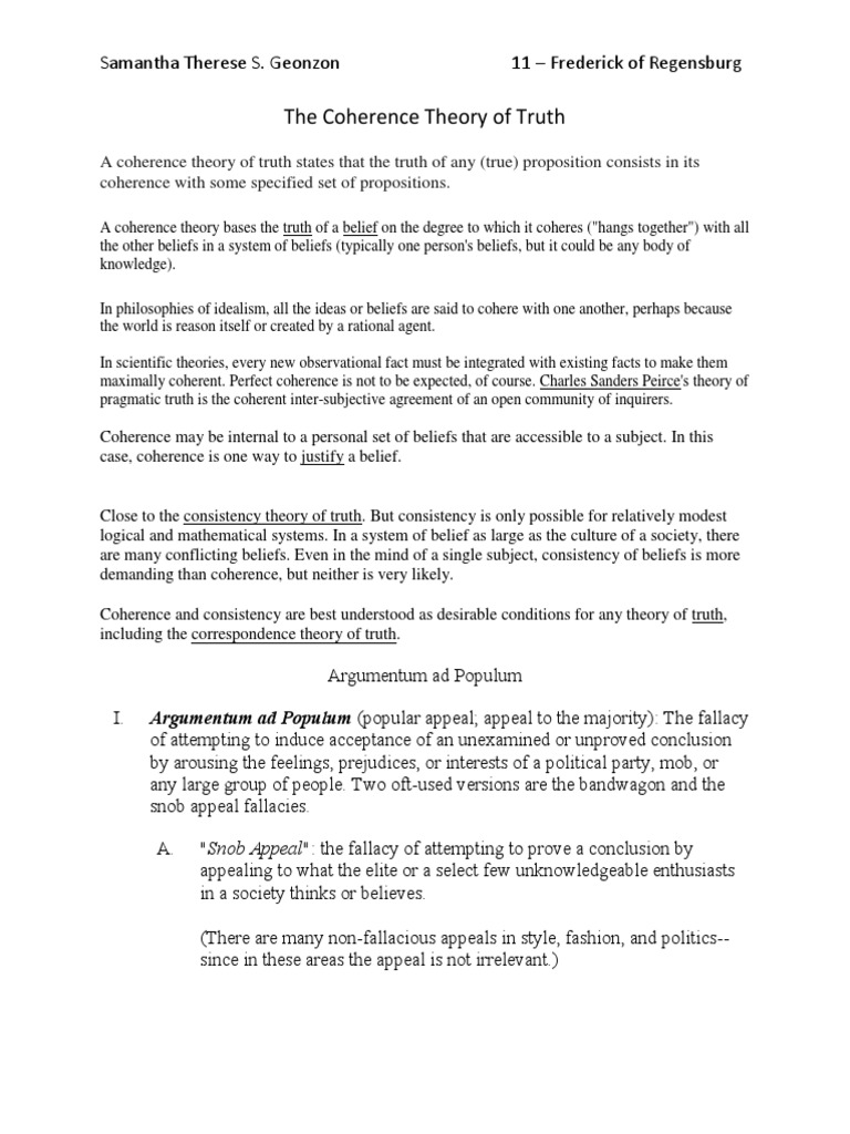 The Coherence Theory of Truth | PDF | Argument | Truth