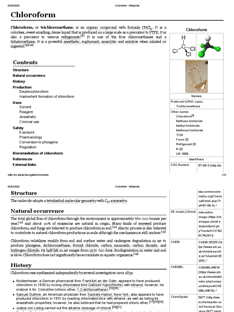 Chloroform - Wikipedia PDF | PDF | Chloroform | Chemical Compounds