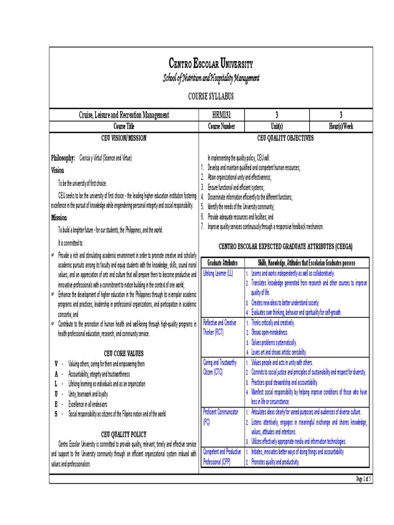 Cruise and Recreation Management Syllabus | PDF | Tourism ...