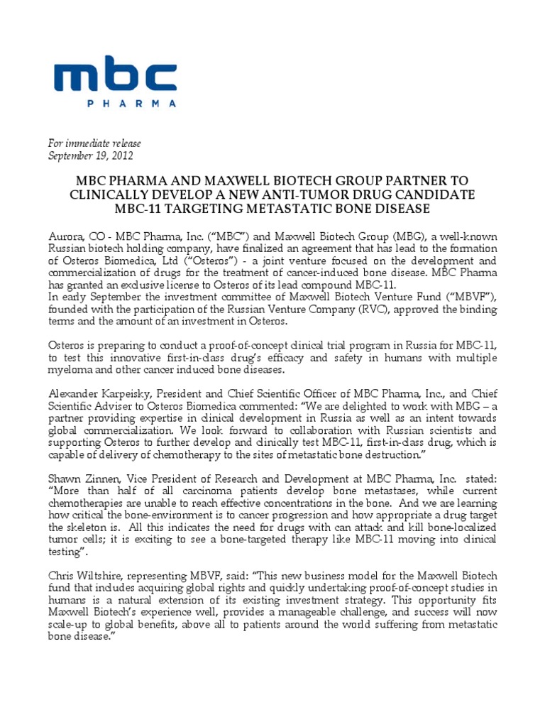 MBC Maxwell Release 9-19-12 | PDF | Pharmaceutical Industry | Drug ...