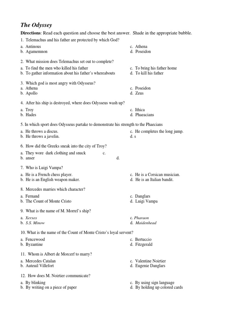 The Odyssey Test | PDF | The Count Of Monte Cristo | Edmond Dantès