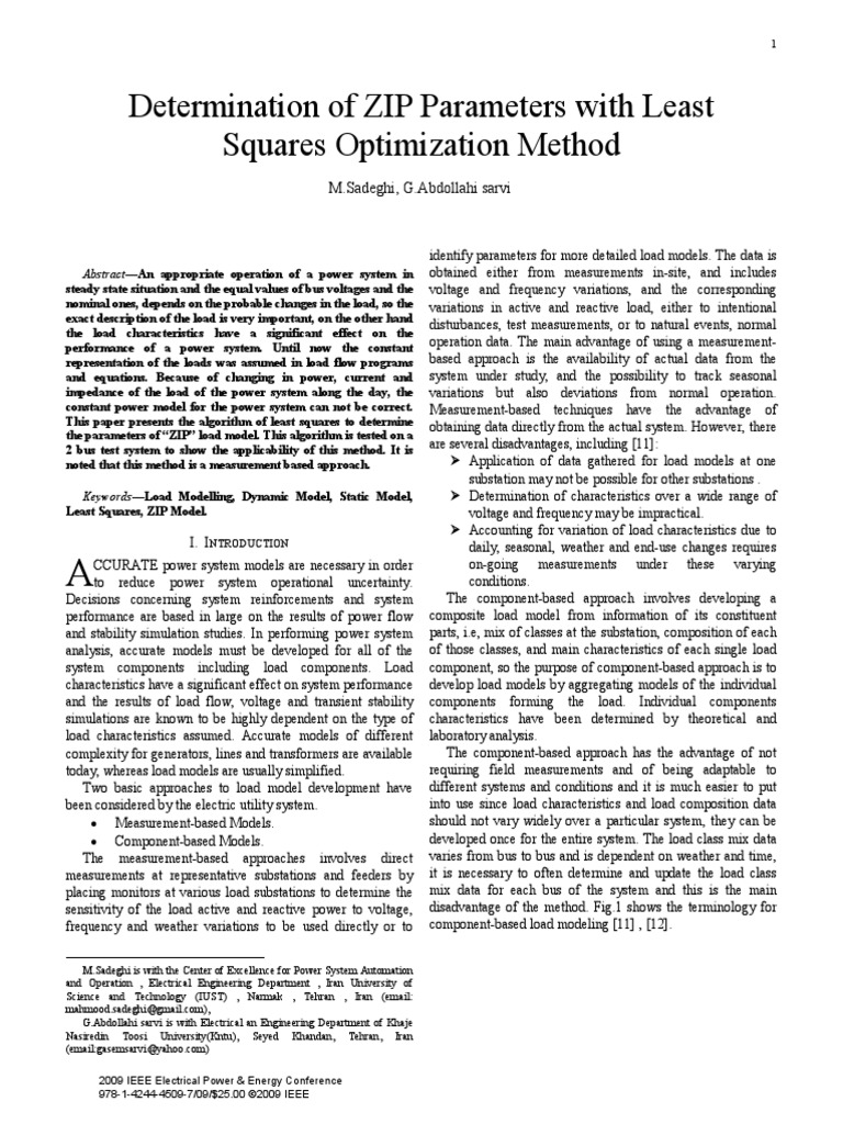 Determination of ZIP Parameters With Least Squares Optimization Method ...