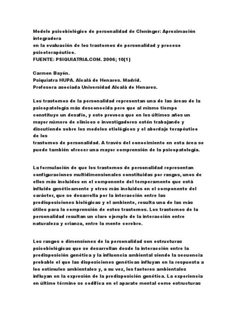 Trastornos de personalidad y Cloninger | PDF | Temperamento | Las emociones