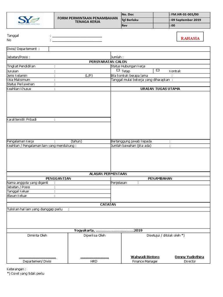 Form Permintaan Penambahan Tenaga Kerja | PDF