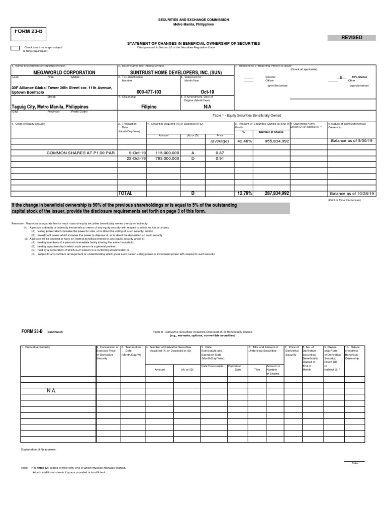 SEC Form 23-B Megaworld Corporation | PDF | Stocks | Securities (Finance)