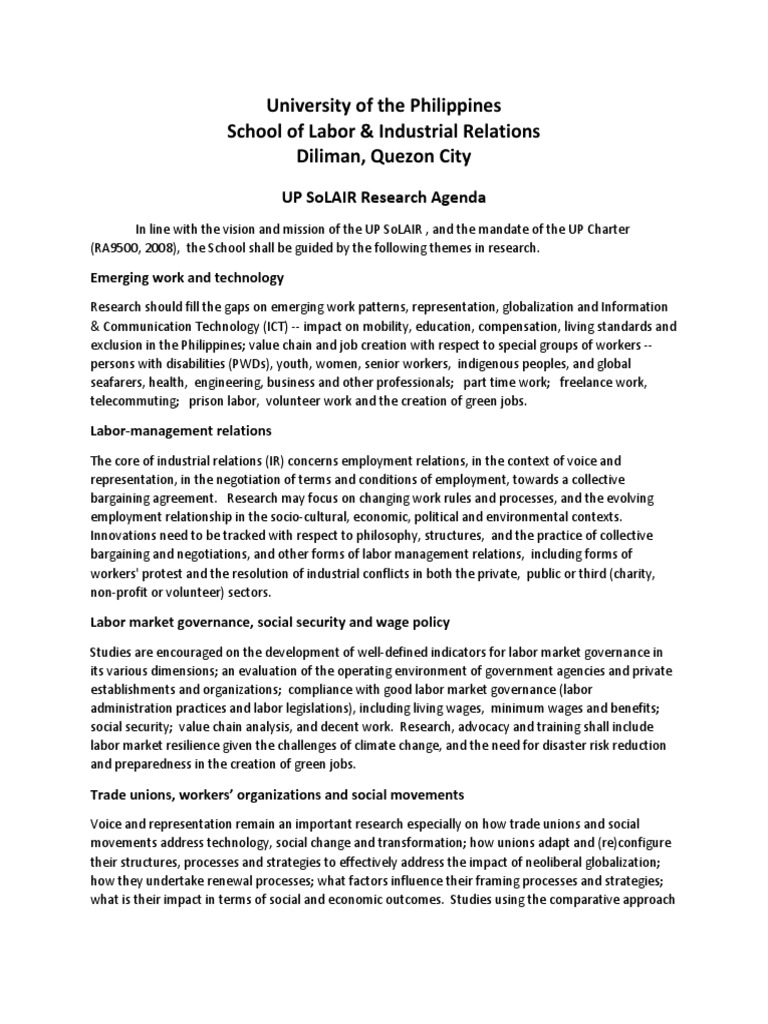 UP SoLAIR Research Agenda | PDF | Employment | Climate Resilience