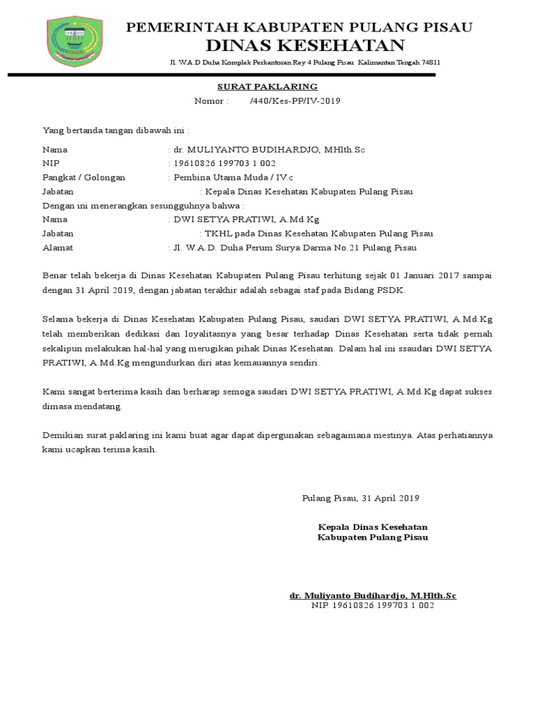 Surat Paklaring Dinas Kesehatan | PDF | Pengembangan Diri
