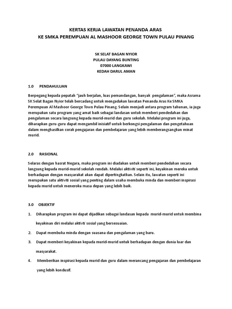 Kertas Kerja Lawatan Penanda Aras Asat | PDF