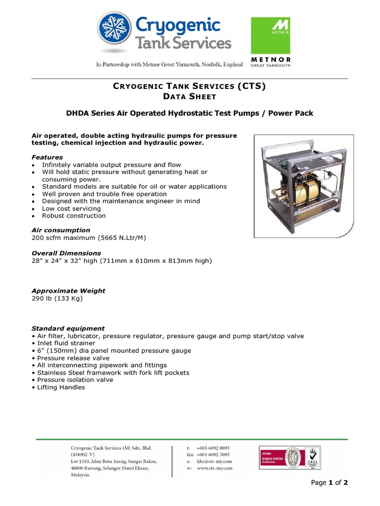 Data Sheet - DHDA Test Pump | PDF | Pump | Gas Technologies