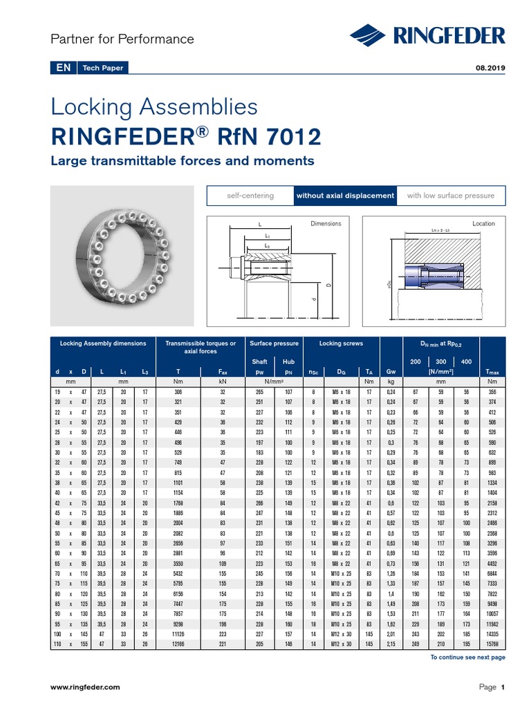 Tech Paper - Ringfeder Locking Assemblies RFN 7012 - en - 08 2019 | PDF ...