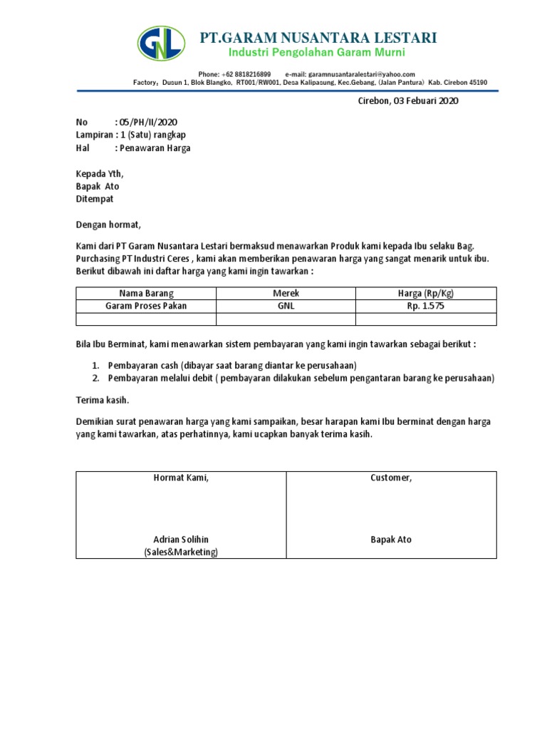 Surat Penawaran Harga | PDF