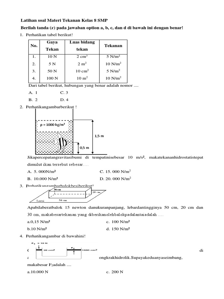 Latihan Soal Materi Tekanan Kelas 8 SMP | PDF