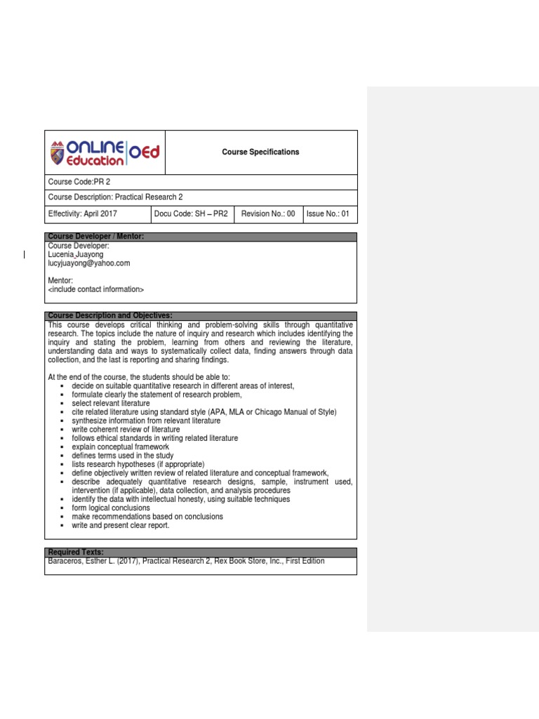Practical Research 2 Curriculum Guide | PDF | Level Of Measurement | Quiz