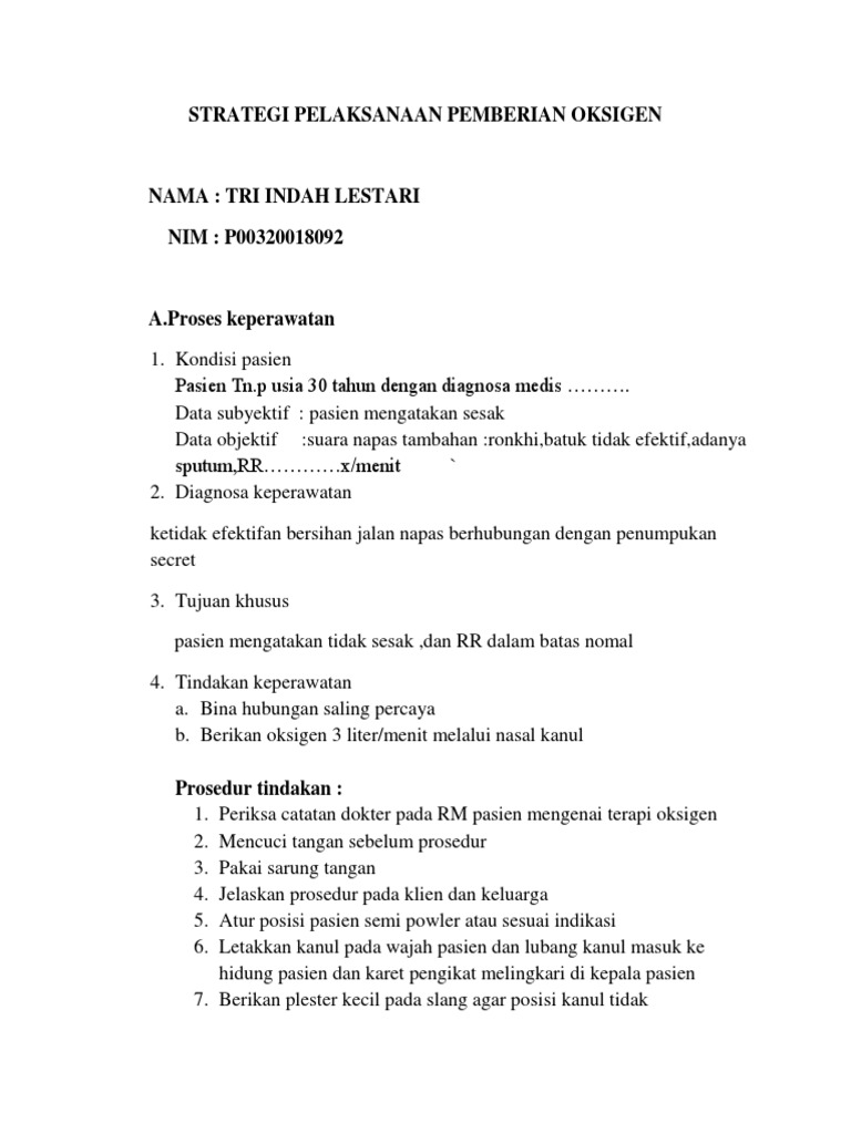 SP Pemberian Oksigen (Tri Indah Lestari) | PDF