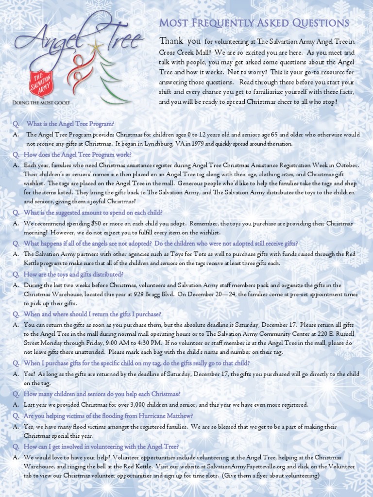 Angel Tree Frequently Asked Questions | PDF | Christmas