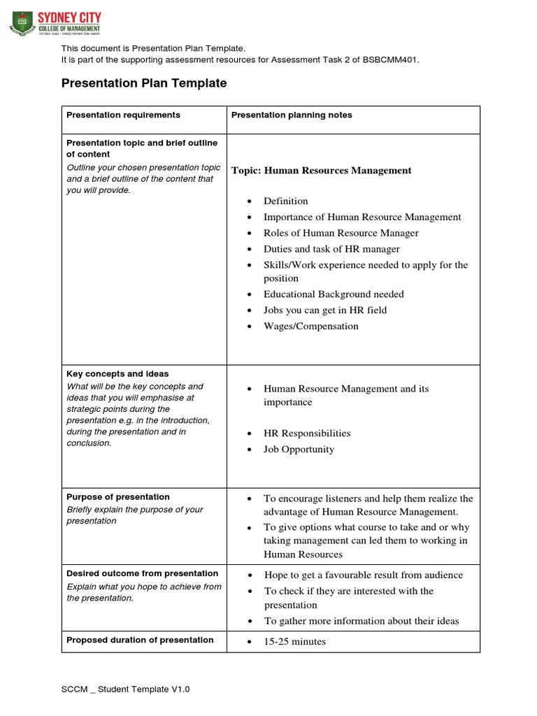 Presentation Plan Template | PDF | Human Resource Management | Evaluation