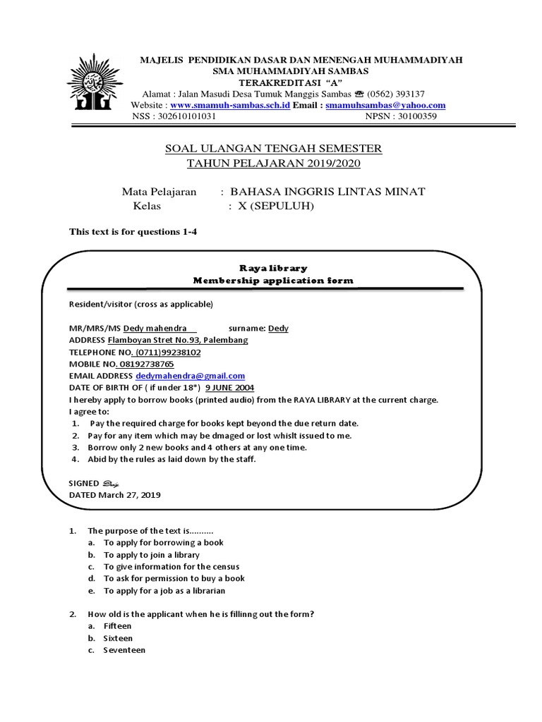 Uts Bahasa Inggris Lintas Minat | PDF