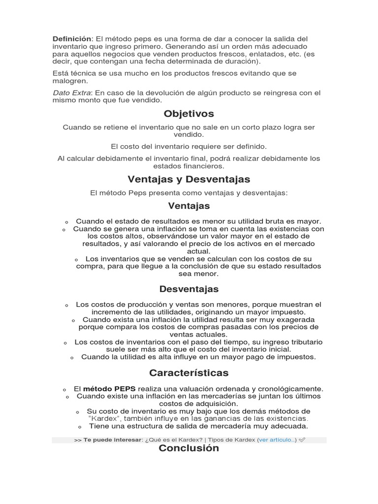 Método PEPS en Contabilidad: Definición y Uso | PDF | Inventario ...