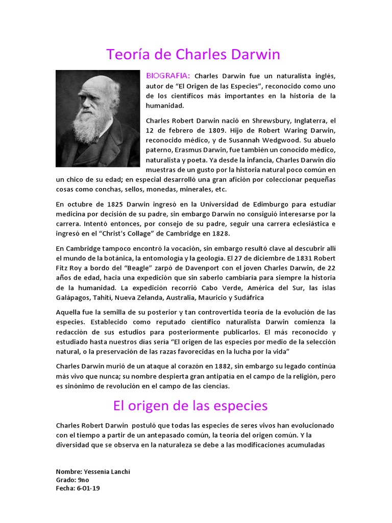 Teoría de Charles Darwin | PDF | Charles Darwin | En el origen de las especies