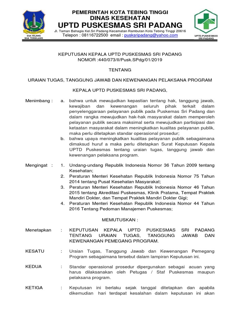2.3.2. Ep 1 SK Uraian Tugas, Tanggung Jawab Dan Kewenangan Pelaksana Program | PDF | Kesehatan ...