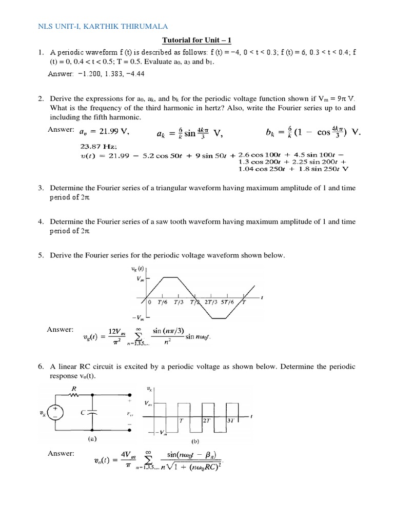 Tutorial Unit 1 | PDF | Electrical Circuits | Signal Processing