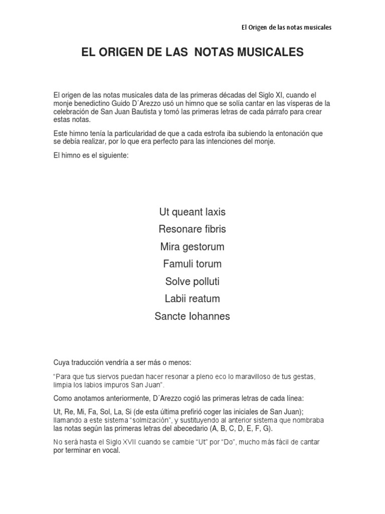 El Origen de Las Notas Musicales | PDF | Notación musical | Escala (música)