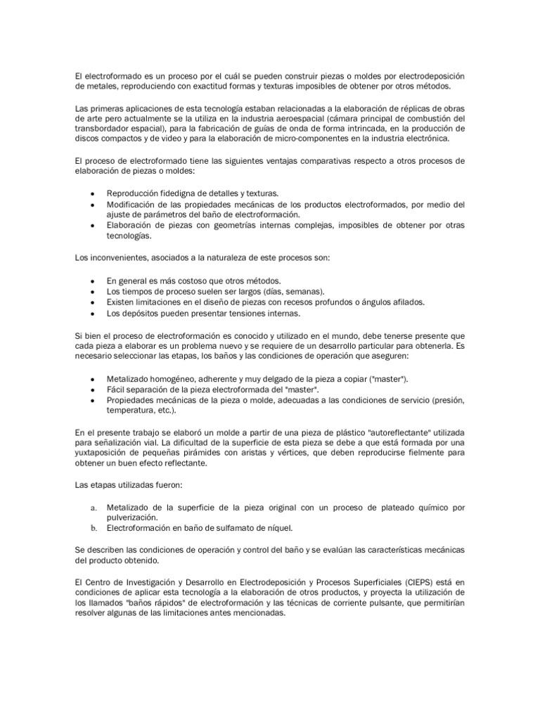 ELECTROFORMADO | PDF | Materiales | Química