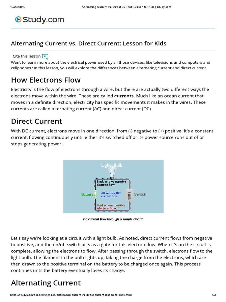 Alternating Current vs. Direct Current - Lesson For Kids PDF | Download ...