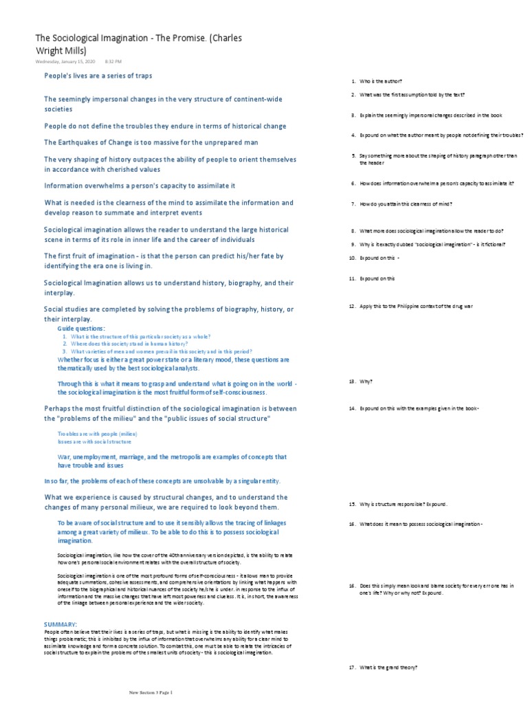 The Sociological Imagination - The Promise. (Charles Wright Mills) | PDF | Human | Social Science