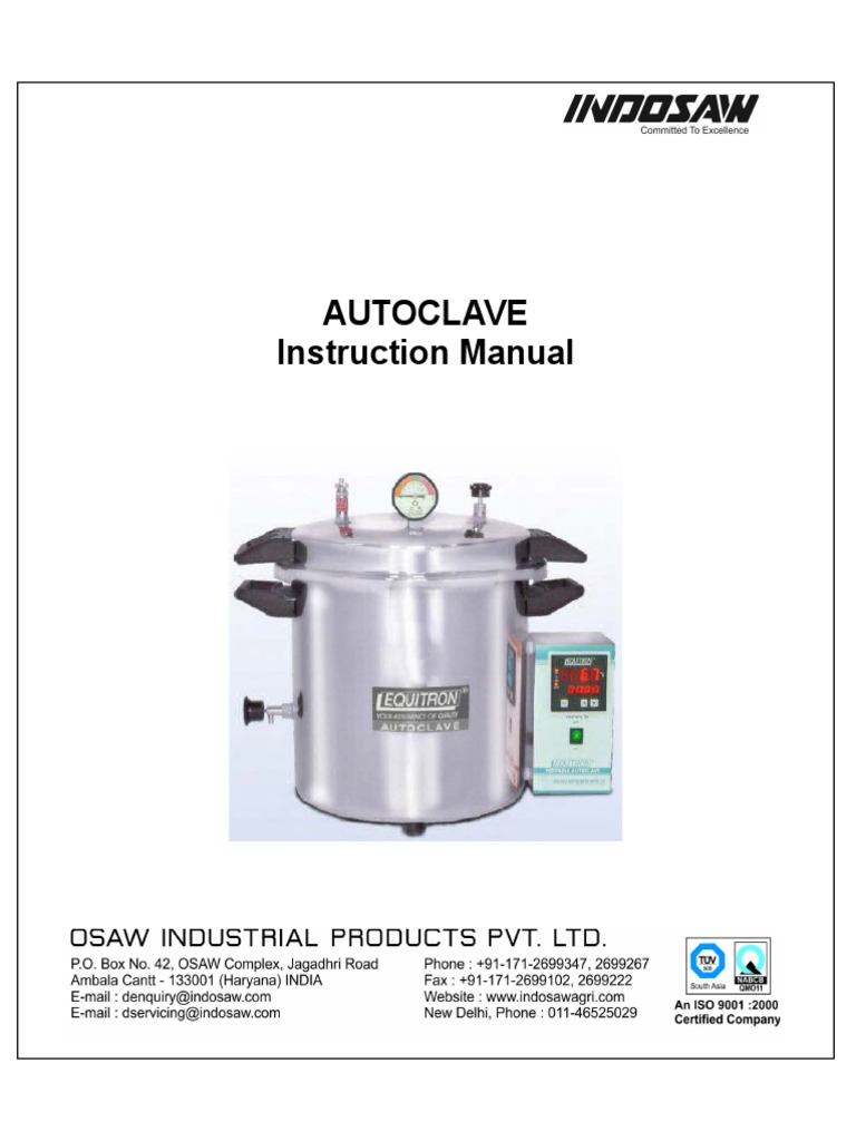 Instruction Manual. Autoclave PDF | PDF | Sterilization (Microbiology ... Instruction Manual. Autoclave PDF | PDF | Sterilization (Microbiology ...
