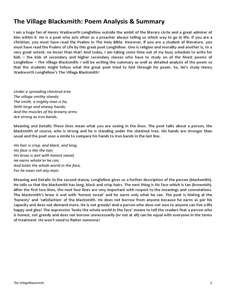 The Village Blacksmith | PDF | Blacksmith | Henry Wadsworth Longfellow