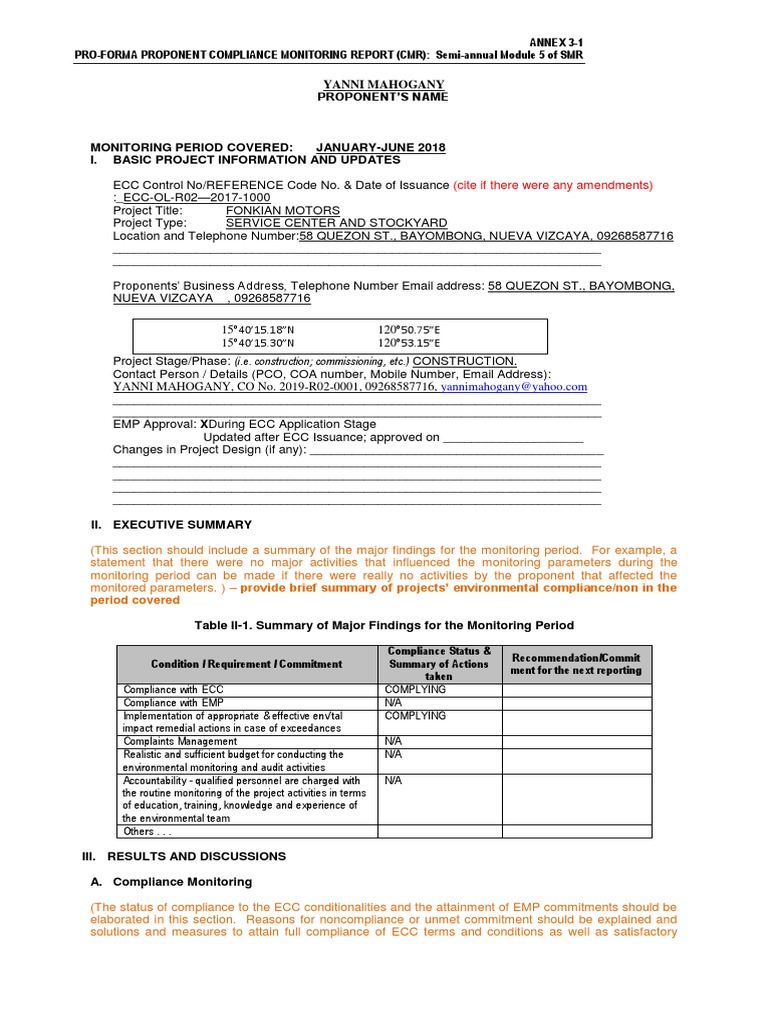 Compliance Monitoring Report | PDF | Environmental Monitoring ...