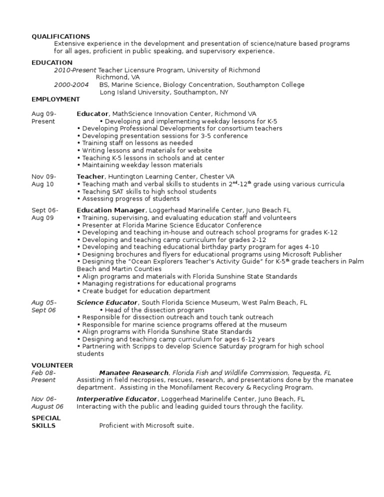 Carrie Resume 2 | PDF | Science Education | Teachers