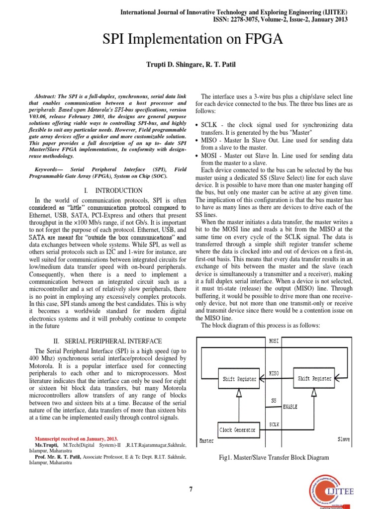 Spi Implementation On Fpga Pdf Engineering Electronics